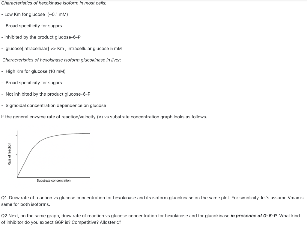 Characteristics of hexokinase isoform in most cells: | Chegg.com