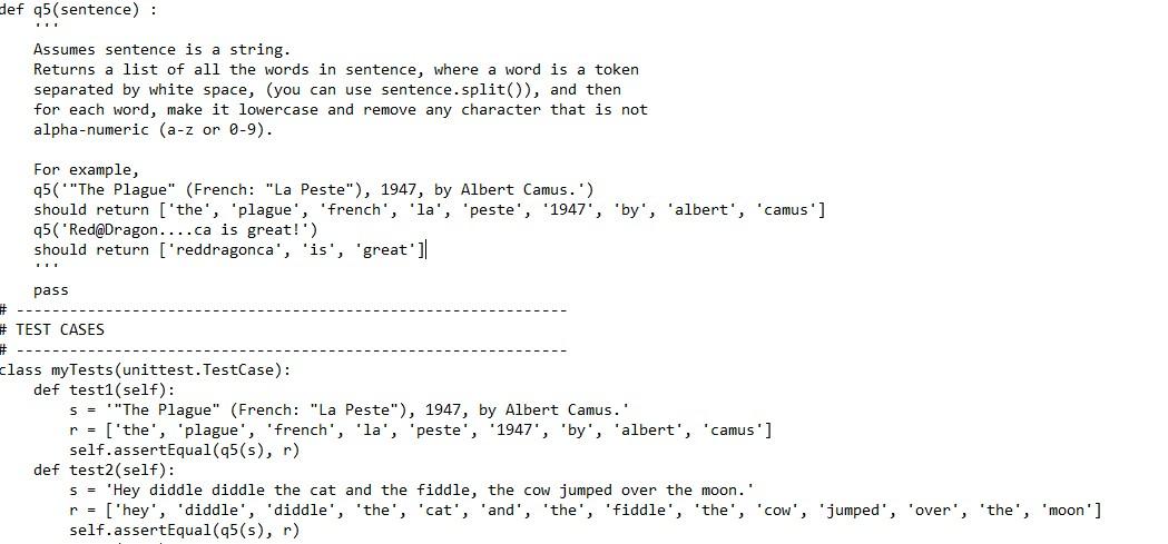 Solved def 95( sentence) : Assumes sentence is a string. | Chegg.com