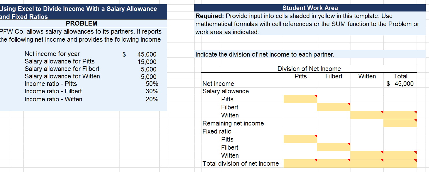 Solved Using Excel to Divide Income With a Salary | Chegg.com