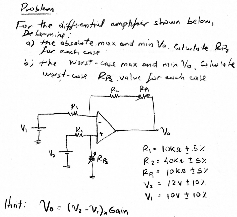 Solved Problem For the differential amplifier shown below, | Chegg.com