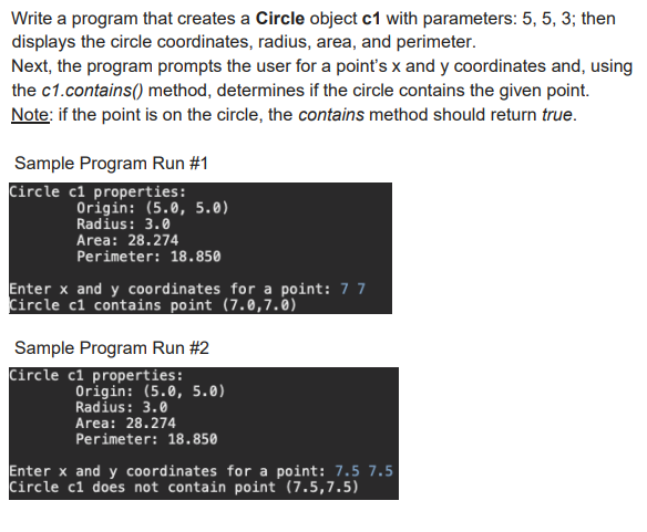 Solved Instructions: Define the Circle class that contains: | Chegg.com