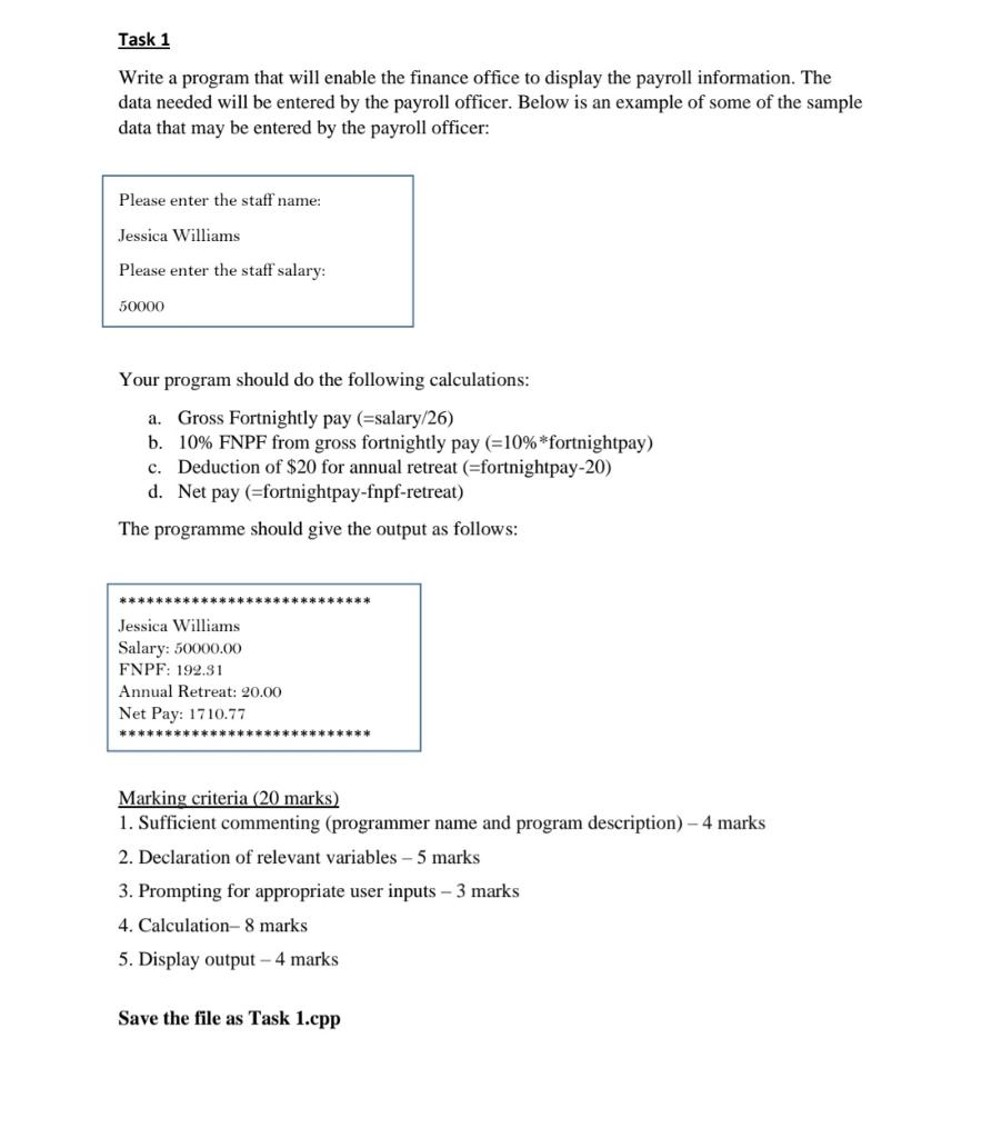 Solved Task 1 Write a program that will enable the finance | Chegg.com