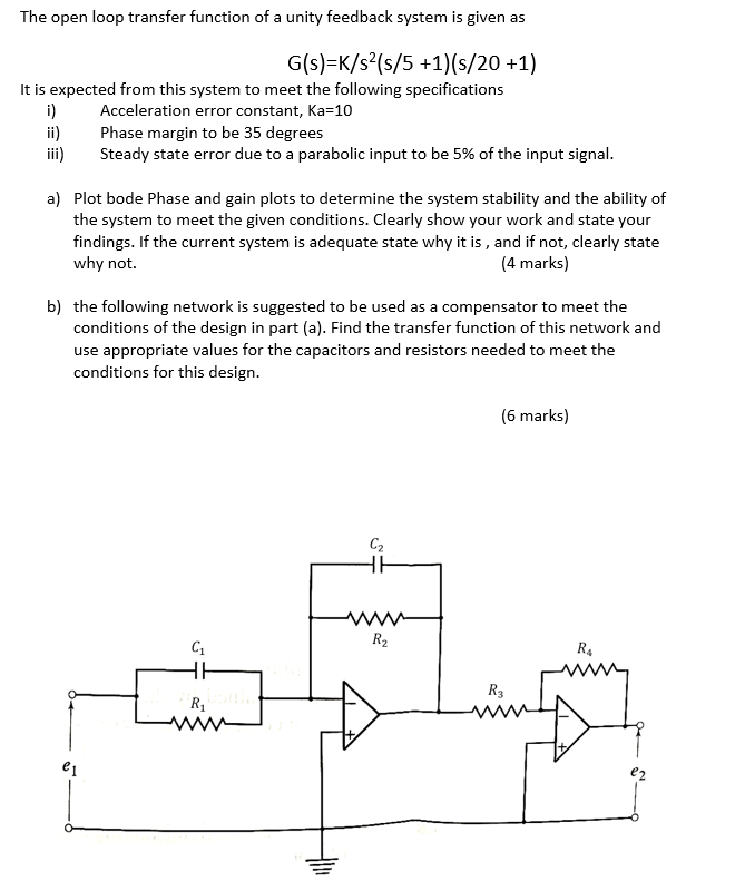 Solved The open loop transfer function of a unity feedback | Chegg.com