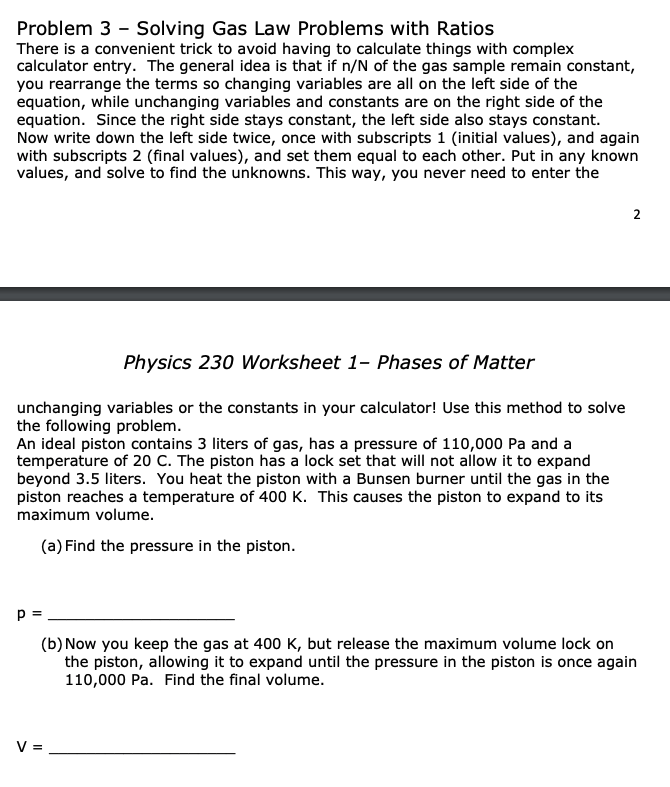 Solved Problem 3 - Solving Gas Law Problems with Ratios | Chegg.com