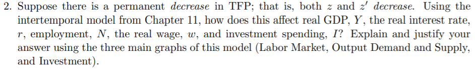 Solved 2. Suppose there is a permanent decrease in TFP; that | Chegg.com
