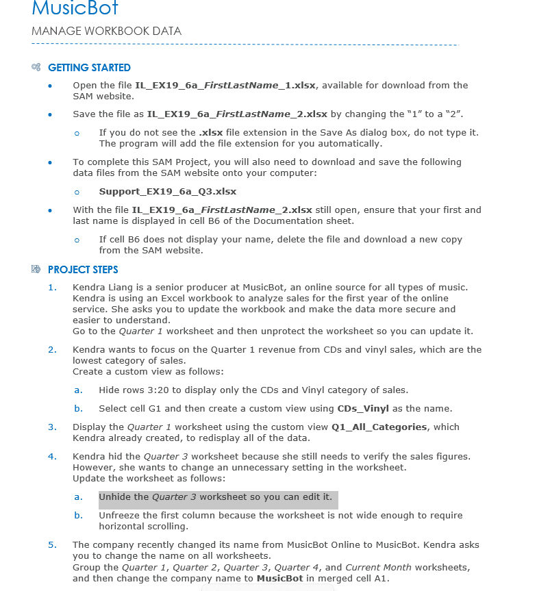 Solved MANAGE WORKBOOK DATAGETTING STARTED- ﻿Open the file | Chegg.com