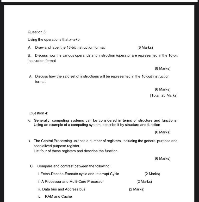 Solved Question 3: Using the operations that x=a+b A. Draw | Chegg.com