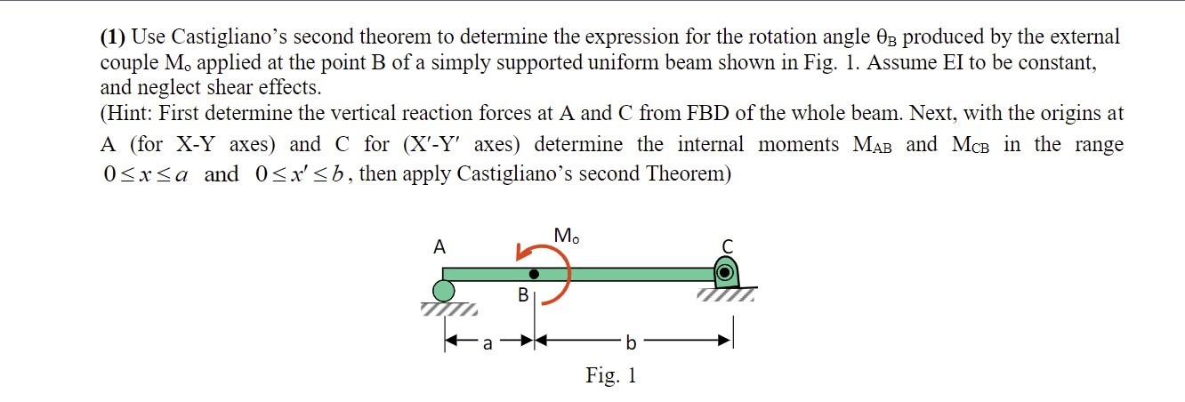 Solved (1) Use Castigliano's second theorem to determine the | Chegg.com