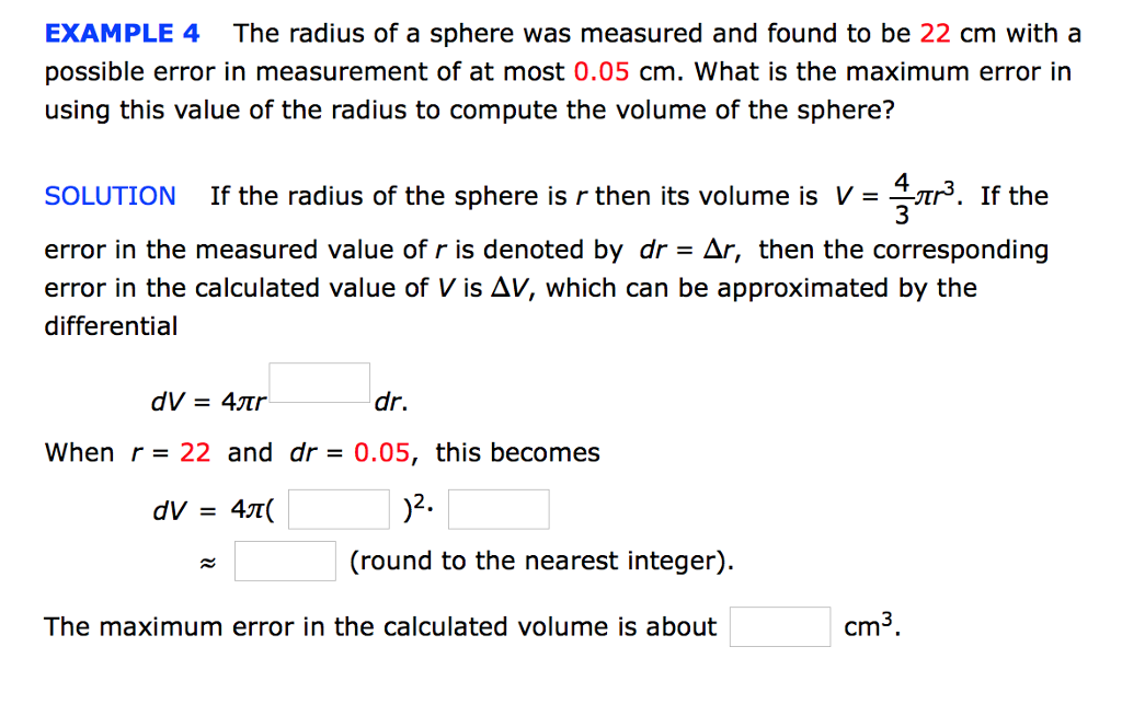 Solved EXAMPLE 4 The radius of a sphere was measured and | Chegg.com
