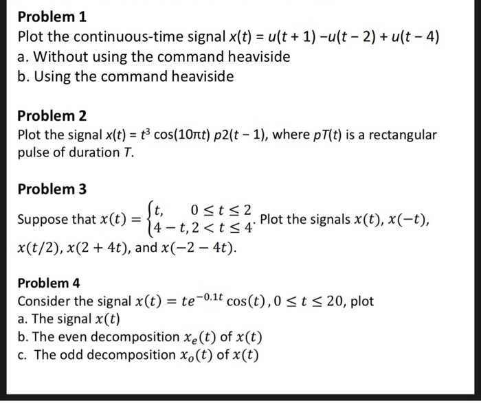 Solved Problem 1 Plot the continuous-time signal x(t) = u(t | Chegg.com