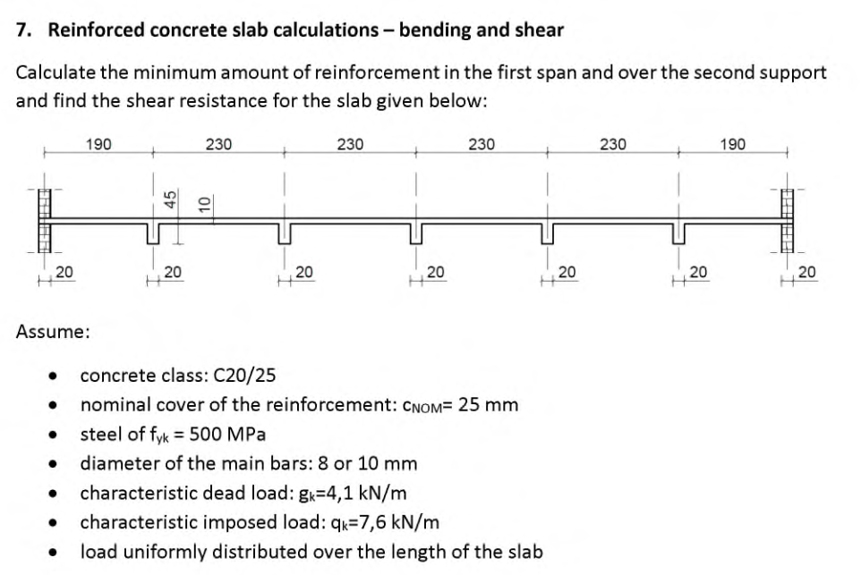 Solved 7. Reinforced concrete slab calculations - bending | Chegg.com