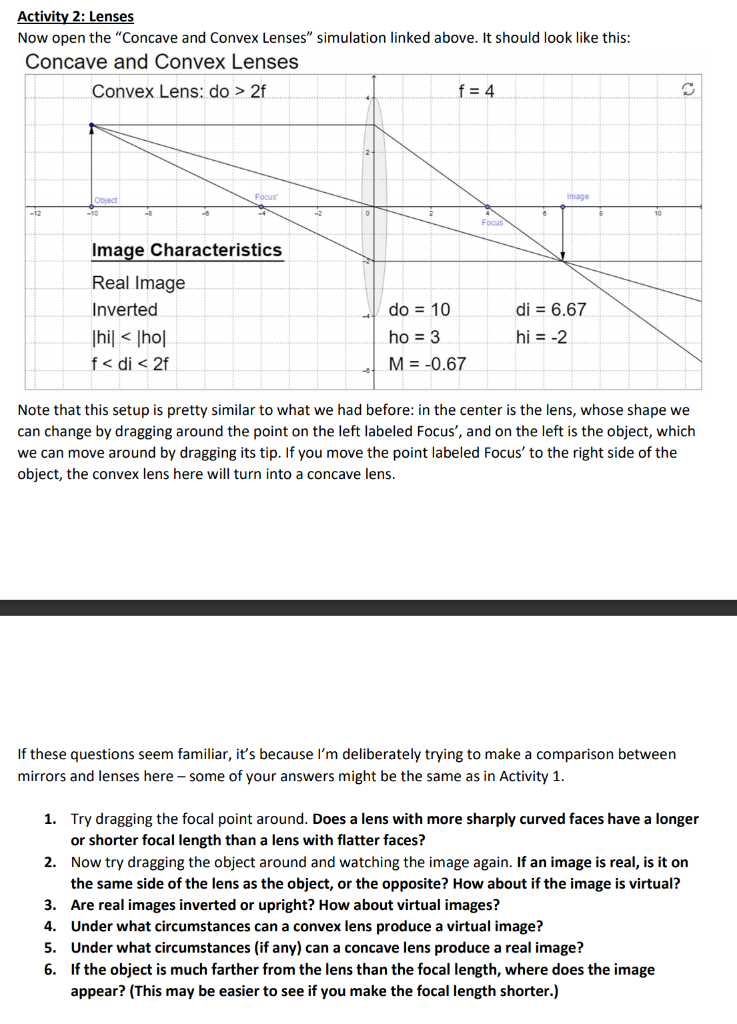 Solved Activity 2: Lenses Now open the "Concave and Convex | Chegg.com
