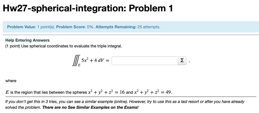 Solved Hw27-spherical-integration: Problem 1 Problem Value: | Chegg.com