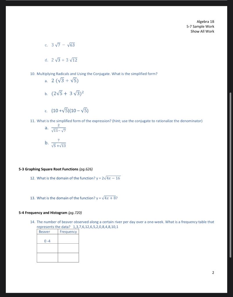 Solved Algebra 1B 5-7 Sample Work Show All Work C. 37 - V63 | Chegg.com