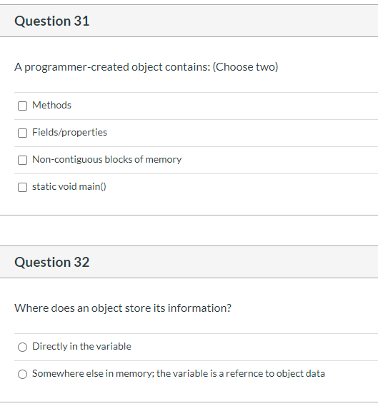 Solved Question 31 A programmer-created object contains: | Chegg.com