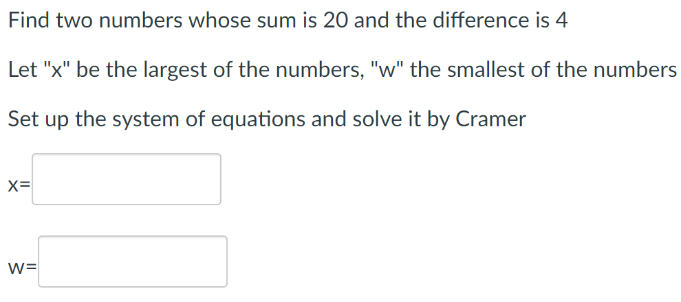Solved Find two numbers whose sum is 20 and the difference | Chegg.com