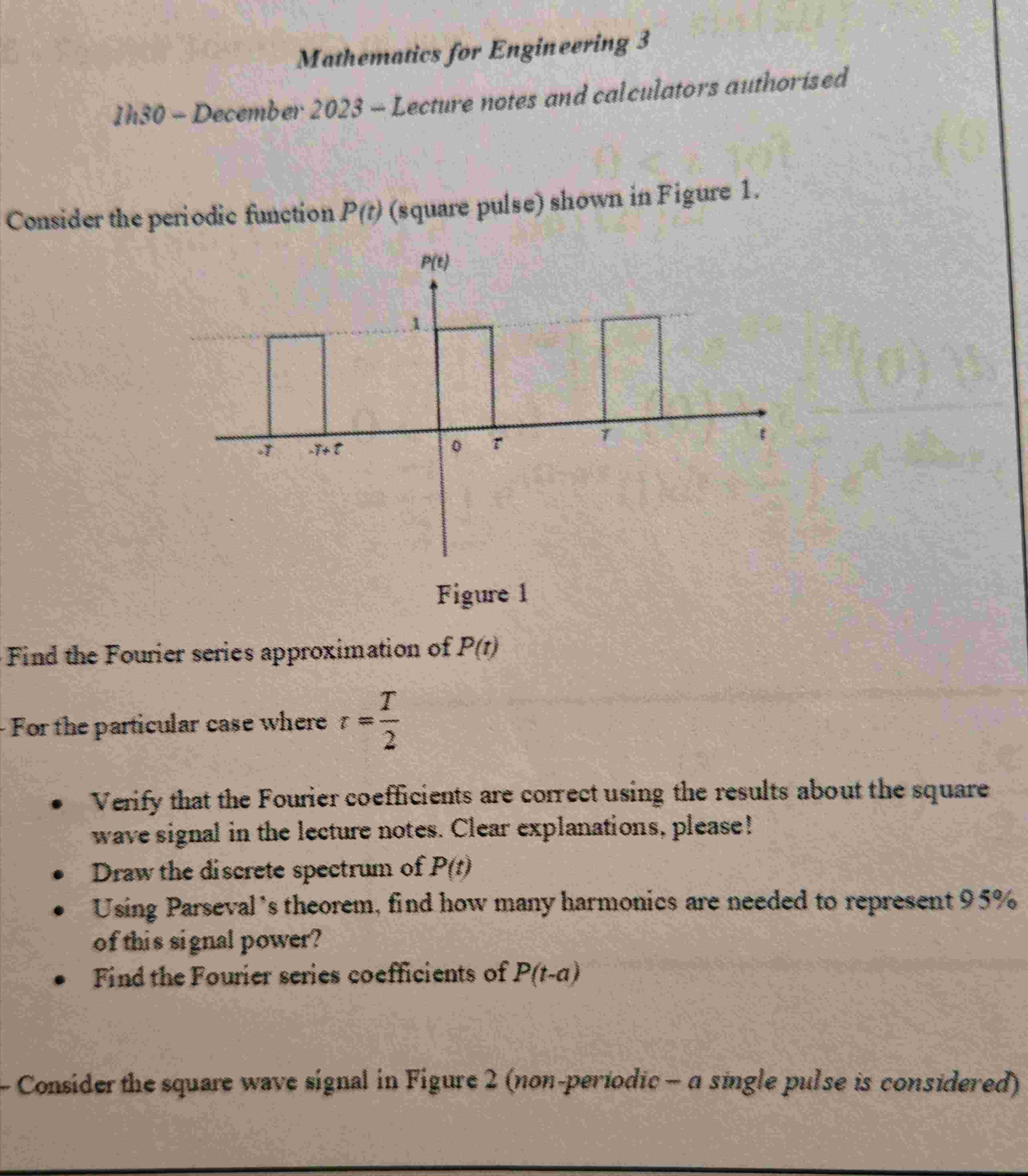 Solved Consider the periodic function P(t) (square pulse) | Chegg.com