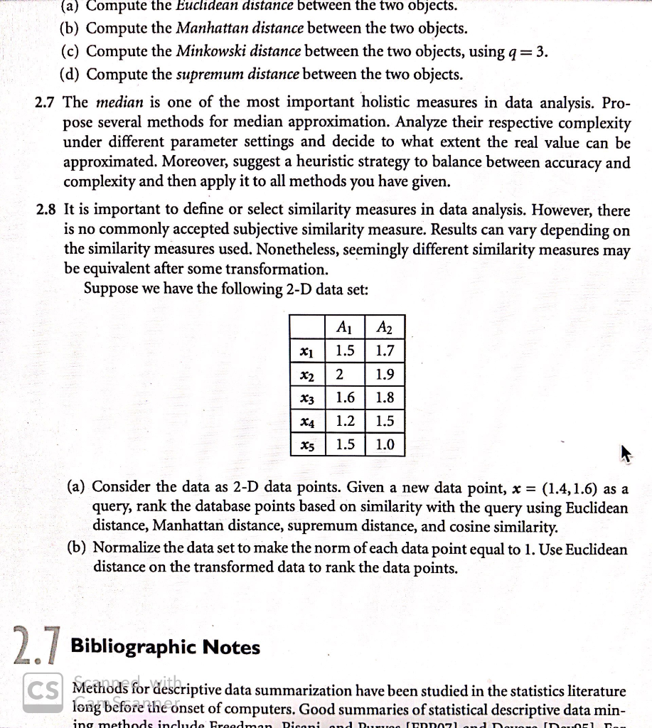  a Compute The Euclidean Distance Between The Two Chegg
