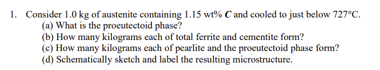 Solved 1. Consider 1.0 kg of austenite containing 1.15wt%C | Chegg.com