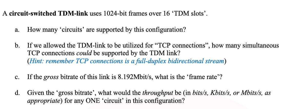 Solved A circuit-switched TDM-link uses 1024-bit frames over | Chegg.com