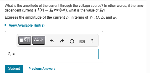 Solved An AC source that provides a voltage V(t)=V0sinωt | Chegg.com