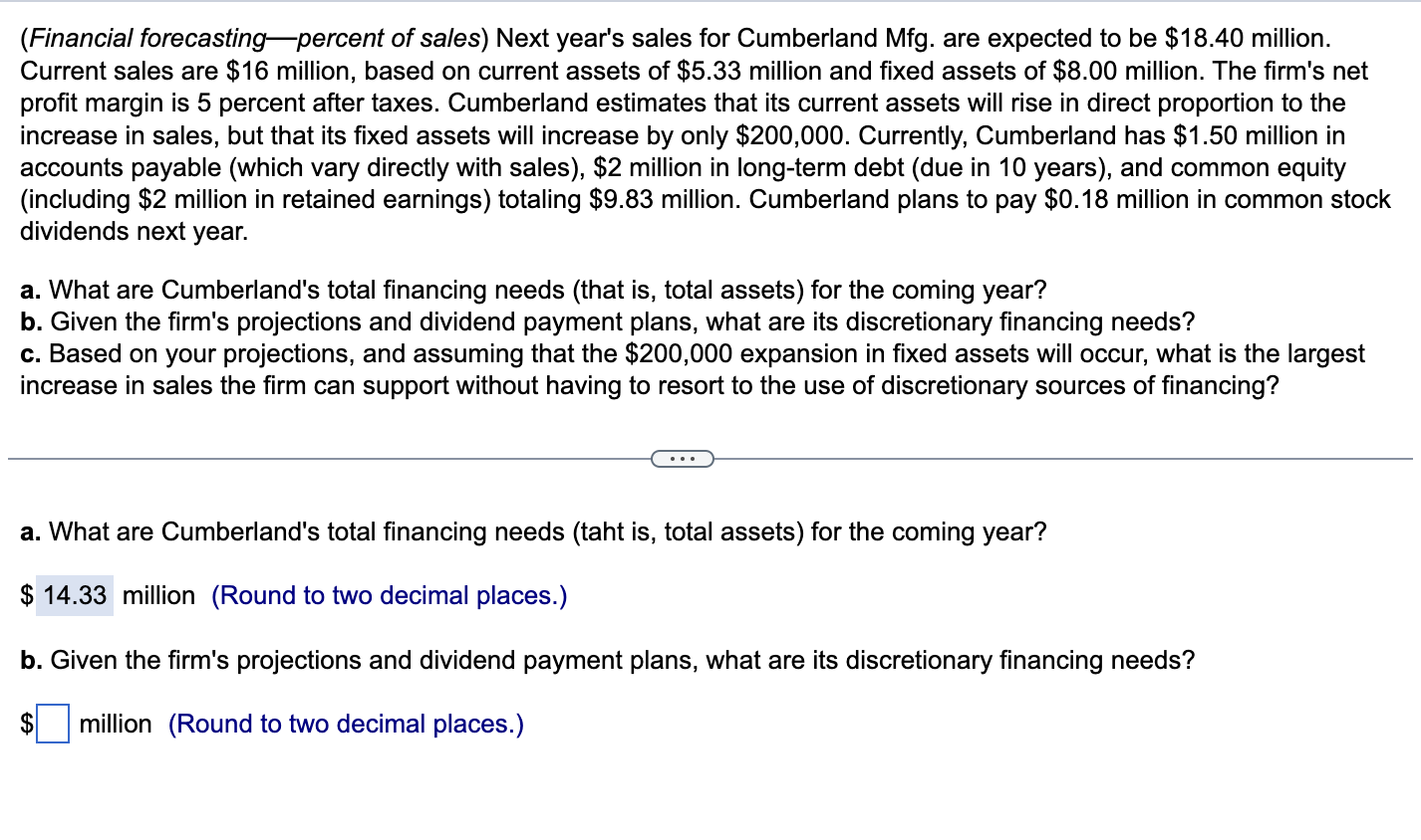 Solved (Financial forecasting-percent of sales) Next year's | Chegg.com