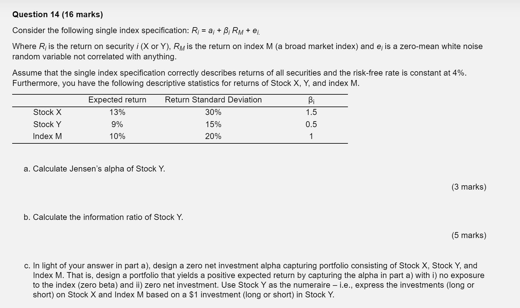 Consider the following single index specification: | Chegg.com