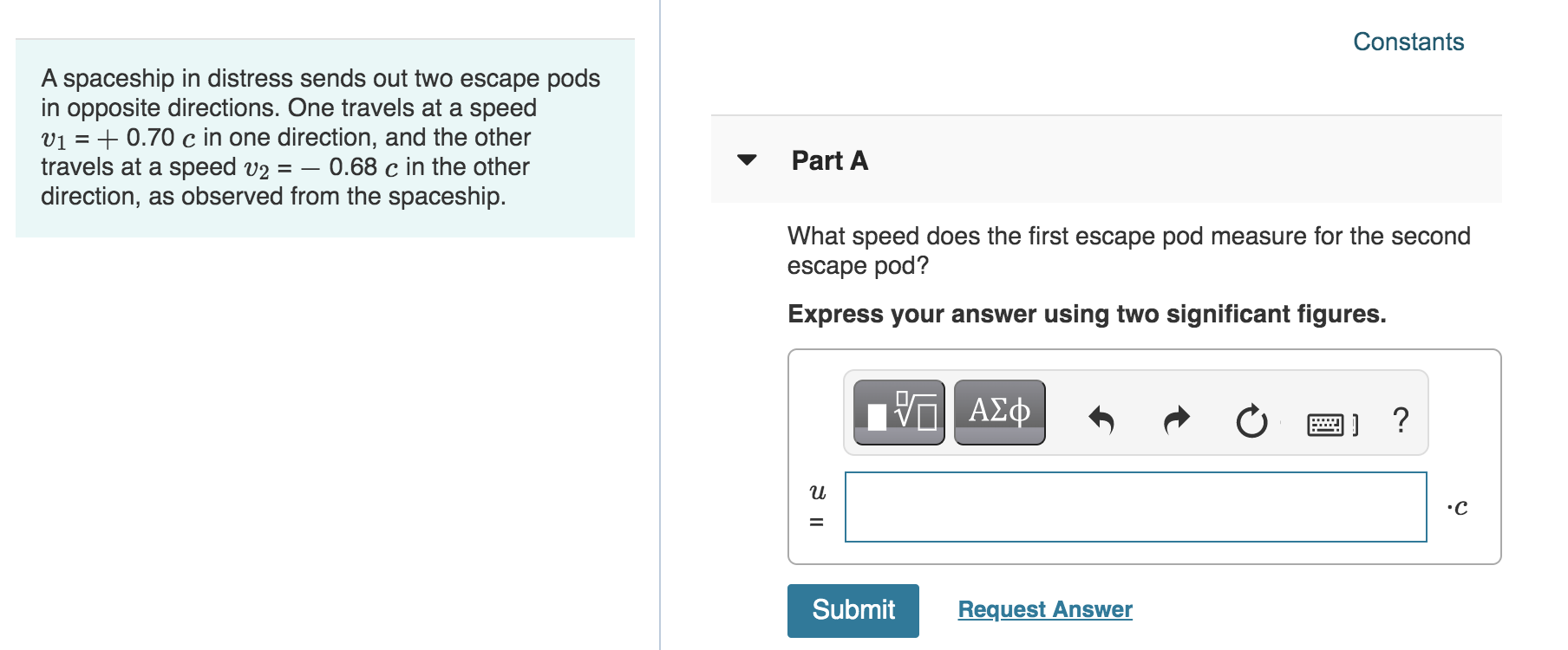Solved Constants V1 = A spaceship in distress sends out two | Chegg.com