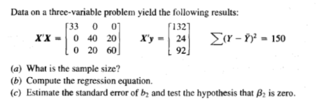 Solved Data on a three-variable problem yield the following | Chegg.com