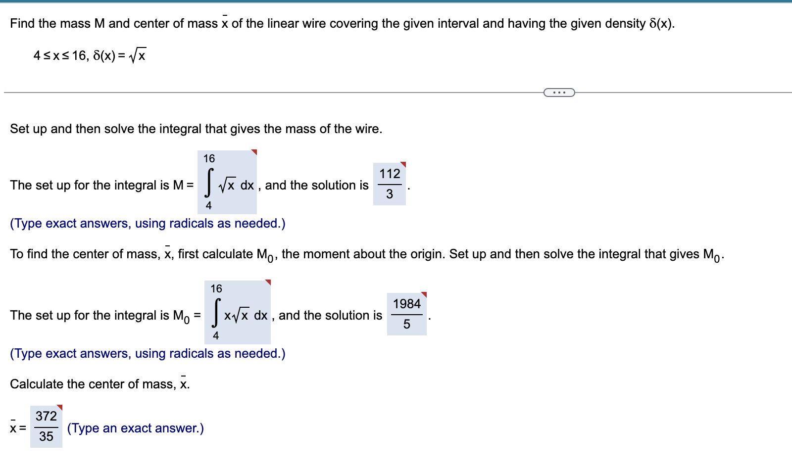 Solved Find the mass M ﻿and center of mass x‾ ﻿of the linear | Chegg.com