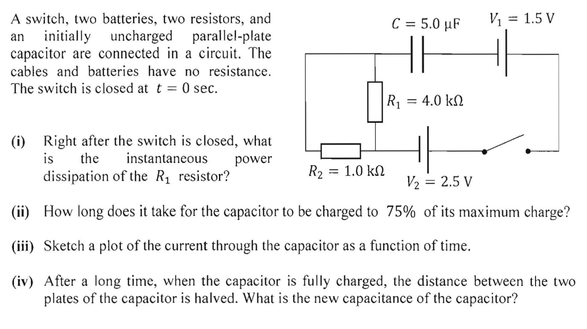 Solved A switch, two batteries, two resistors, and an | Chegg.com