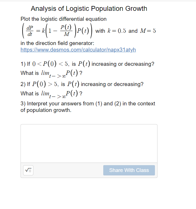 Solved Analysis of Logistic Population Growth Plot the | Chegg.com
