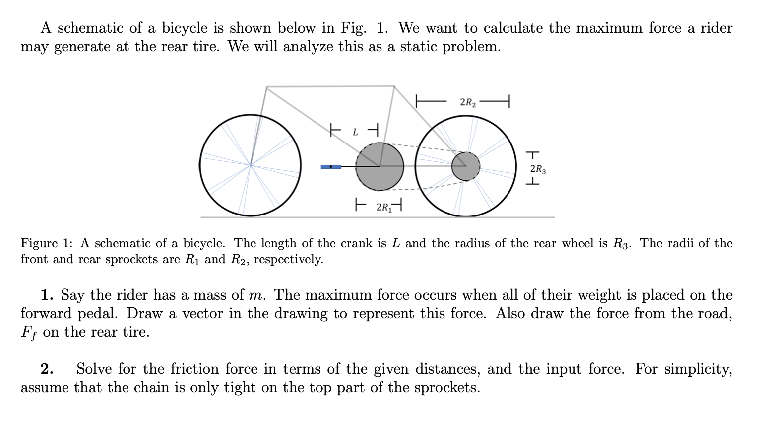 Solved A schematic of a bicycle is shown below in Fig. 1. We | Chegg.com