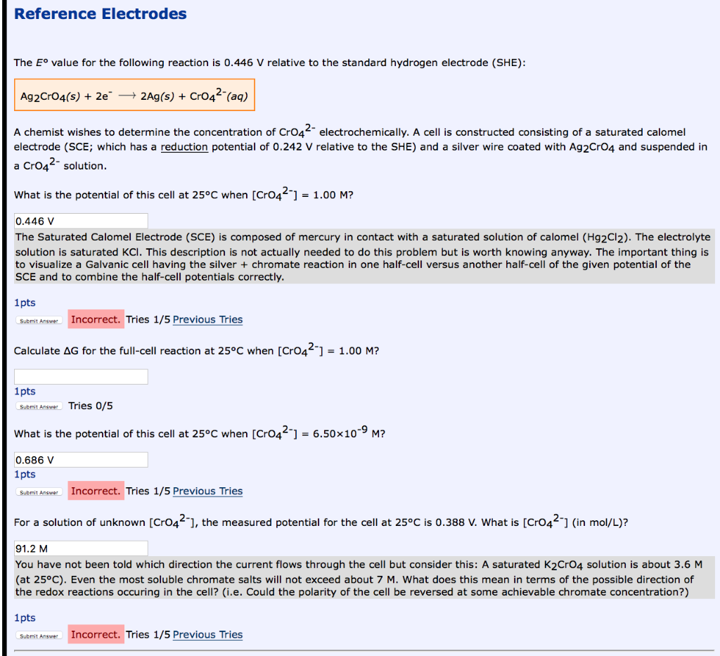 Solved Reference Electrodes The Eº value for the following | Chegg.com