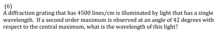 Solved A diffraction grating that has 4500 lines/cm is | Chegg.com
