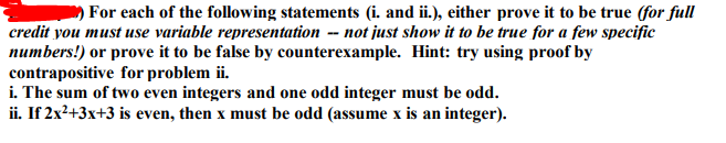 Solved For each of the following statements (i. and ii.), | Chegg.com
