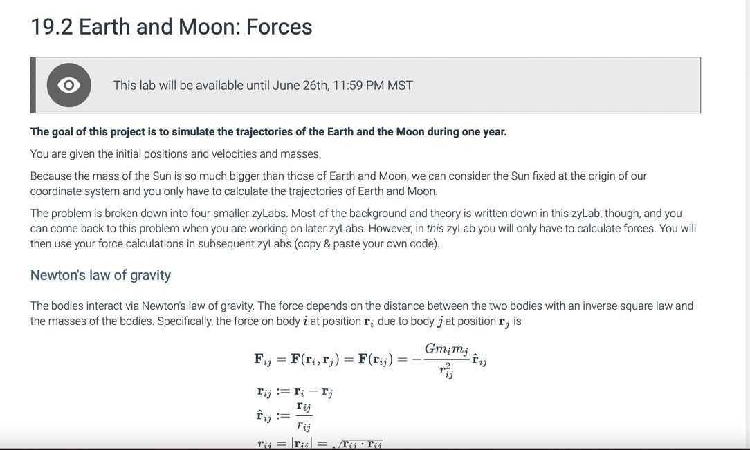 Solved 19.2 Earth and Moon: Forces This lab will be | Chegg.com