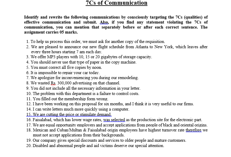Solved 7Cs of Communication Identify and rewrite the | Chegg.com