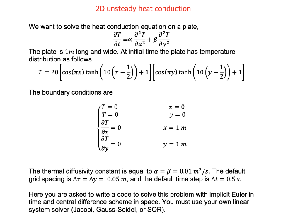 Solved 2d Unsteady Heat Conduction We Want To Solve The Heat