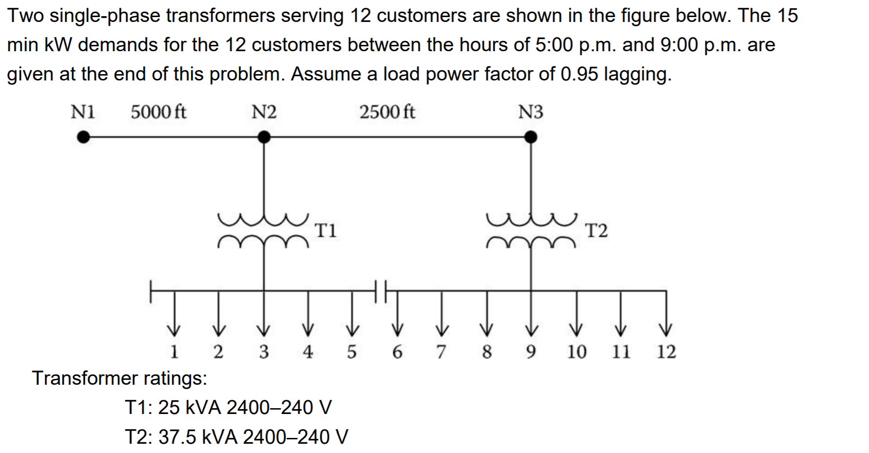 Solved Two single-phase transformers serving 12 customers | Chegg.com