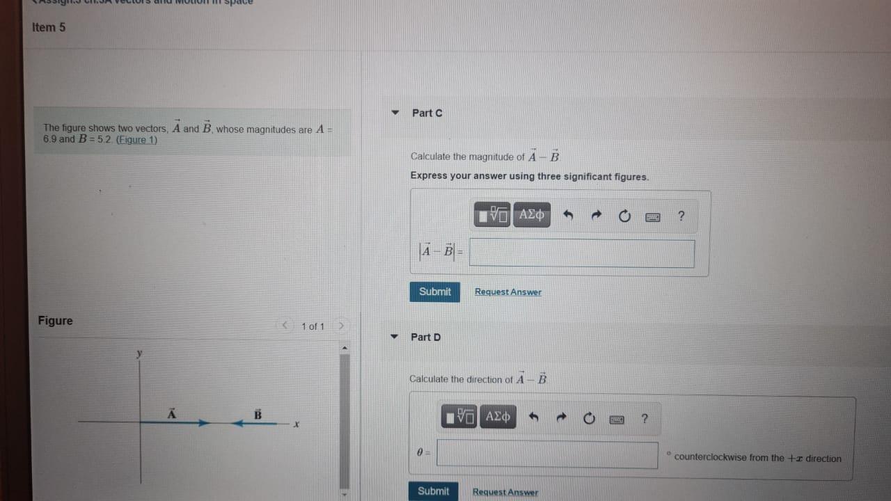 Solved WHO space Item 5 Part C The figure shows two vectors, | Chegg.com