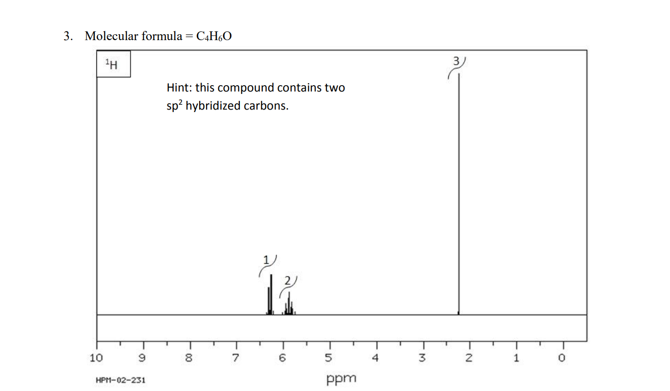 Solved 3. Molecular formula = C4H60 1H 3) Hint: this | Chegg.com