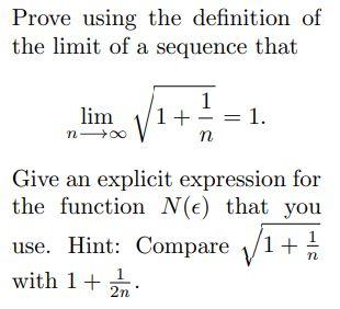 Solved Prove using the definition of the limit of a sequence | Chegg.com