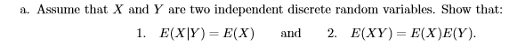 Solved a. Assume that X and Y are two independent discrete | Chegg.com