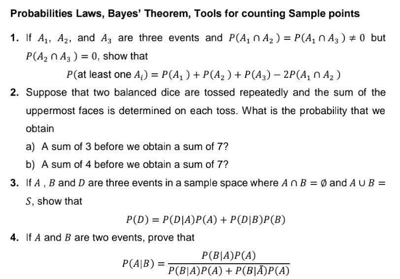 Solved Probabilities Laws, Bayes' Theorem, Tools for | Chegg.com