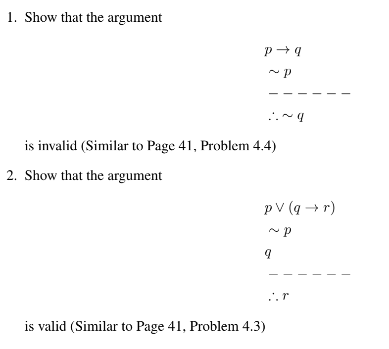 Solved 1. Show that the argument is invalid (Similar to Page | Chegg.com