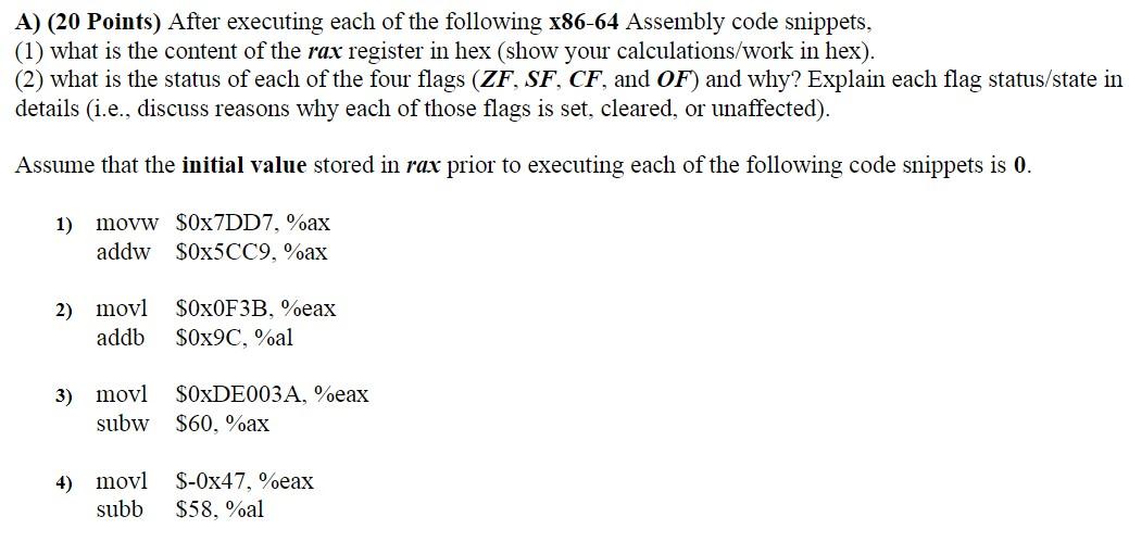 A) (20 Points) After executing each of the following | Chegg.com