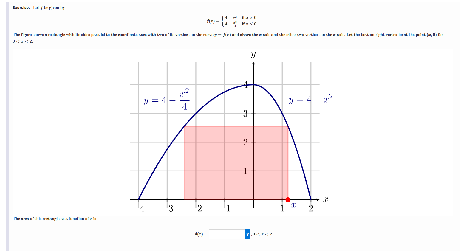 Solved Let f ﻿be given byf(x)={4−x24−x24if x>0if x