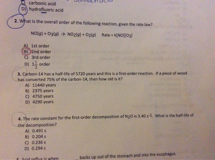 Solved What is the overall order of the following reaction, | Chegg.com