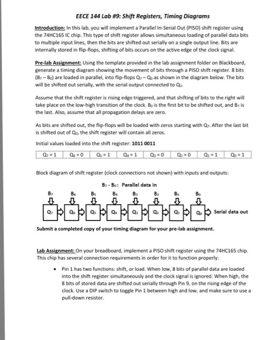 Solved EECE 144 Lab #9: Shift Registers, Timing Diagrams | Chegg.com